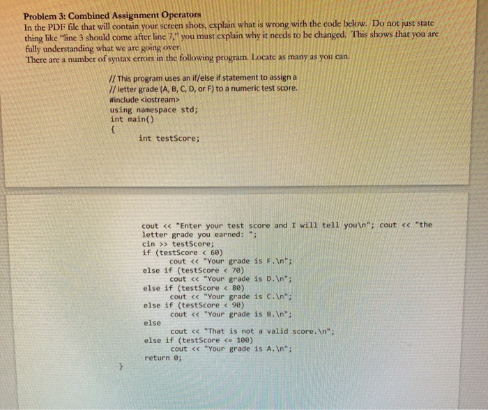 Solved Problem 3: Combined Assignment Operators In the PDF | Chegg.com
