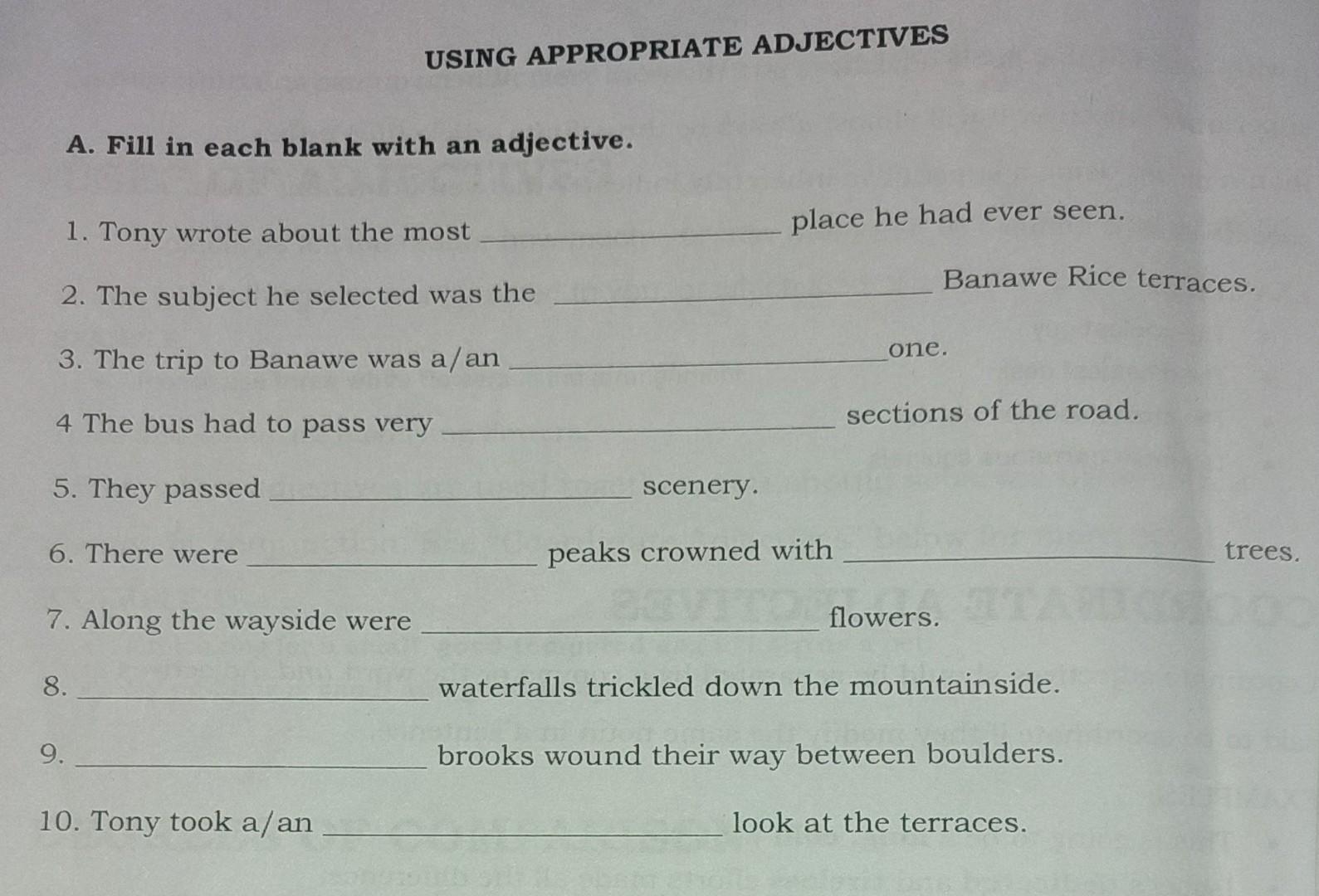 USING APPROPRIATE ADJECTIVES A. Fill in each blank | Chegg.com