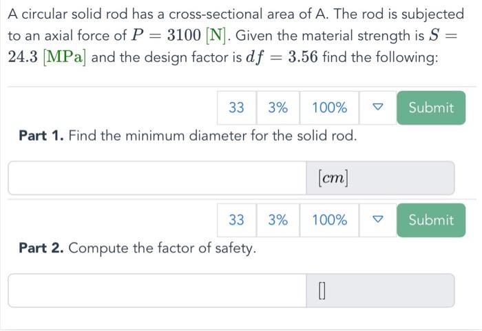 Solved A circular solid rod has a cross-sectional area of A. | Chegg.com