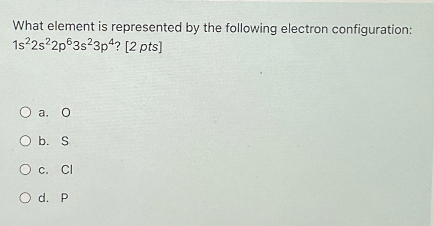 Solved What element is represented by the following electron | Chegg.com