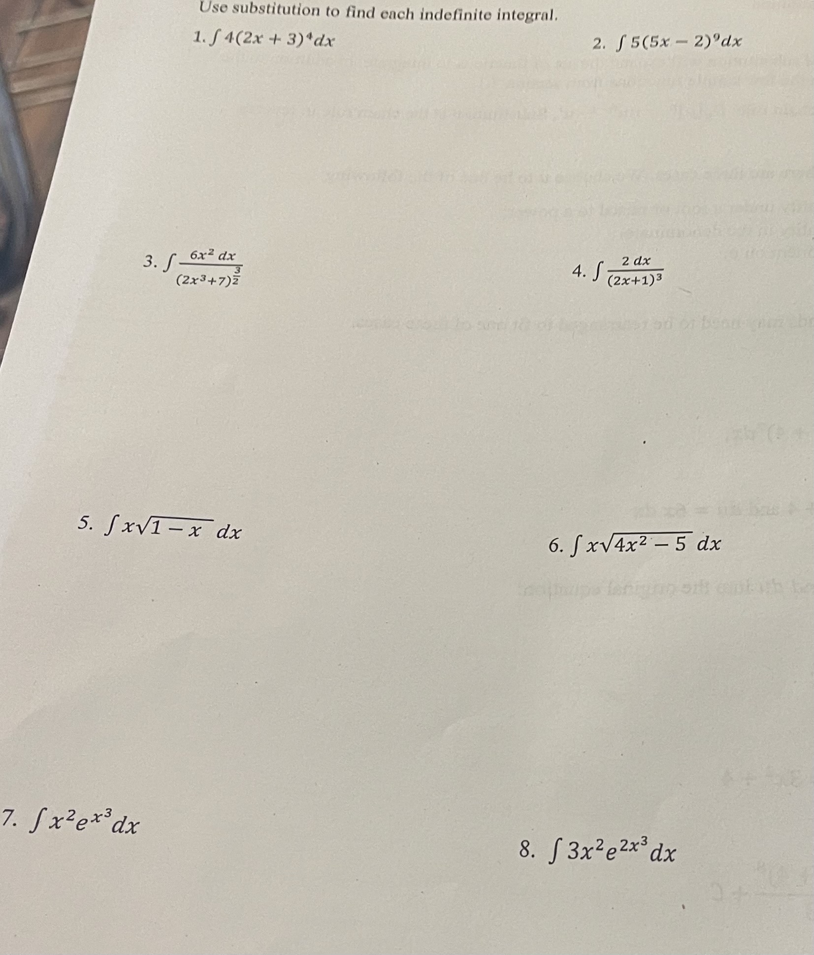 Solved Use substitution to find each indefinite | Chegg.com