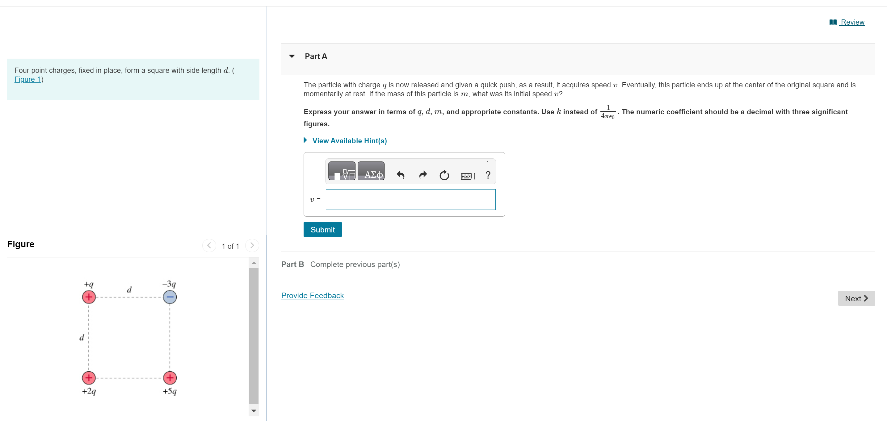 Solved Four point charges, fixed in place, form a square | Chegg.com