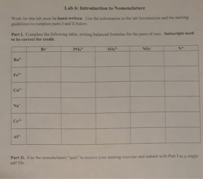 Solved Lab 6: Introduction to Nomenclature Work for this lab | Chegg.com
