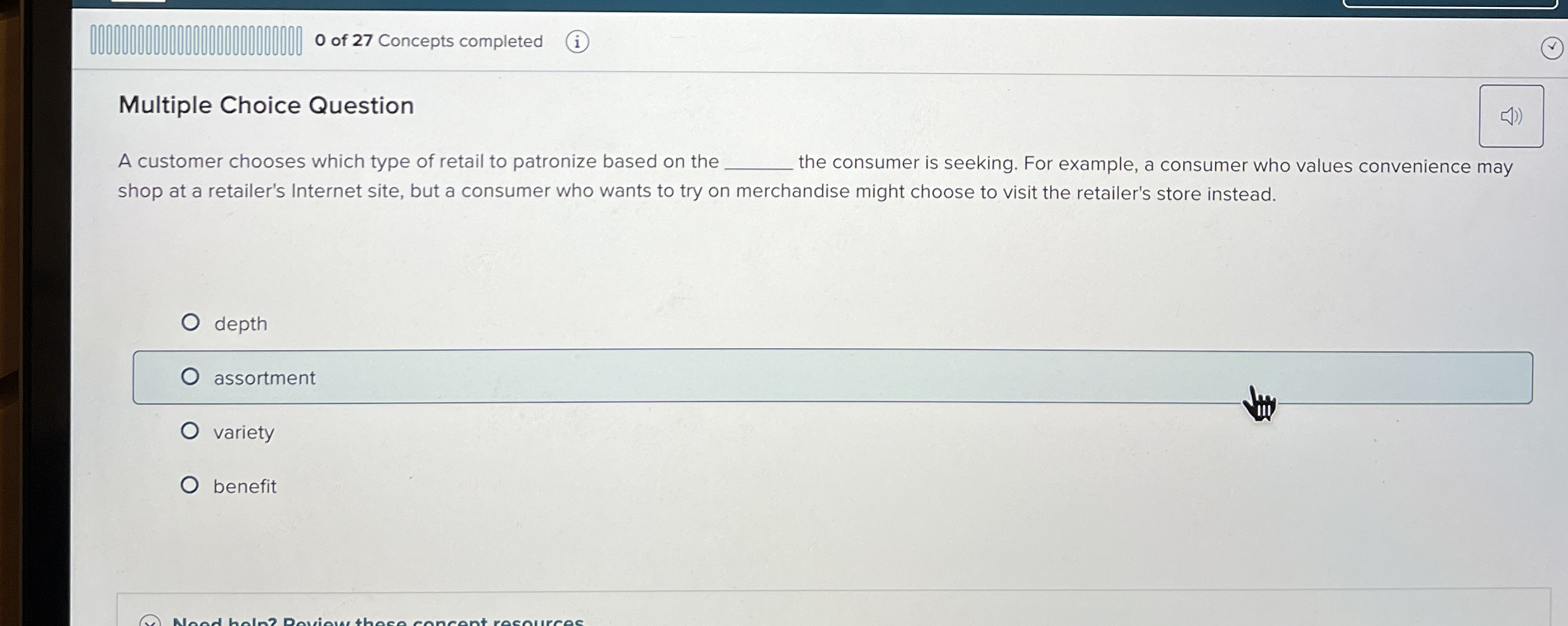 Solved 0 ﻿of 27 ﻿Concepts completed(i)Multiple Choice | Chegg.com
