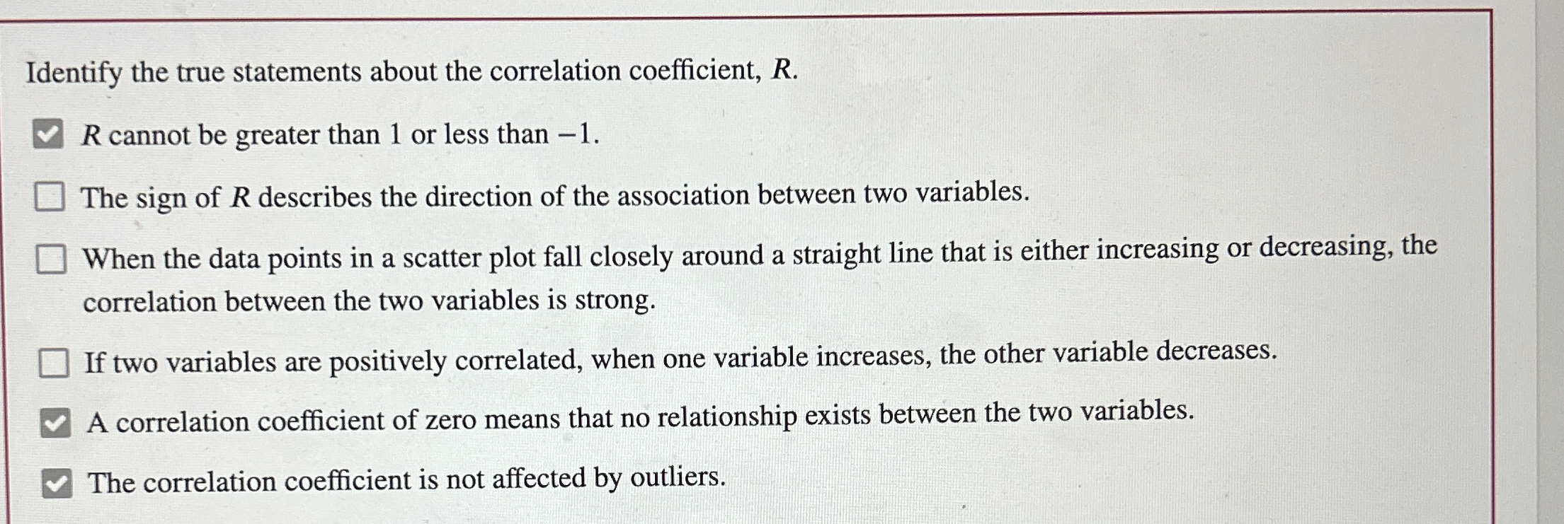 Solved Identify the true statements about the correlation | Chegg.com
