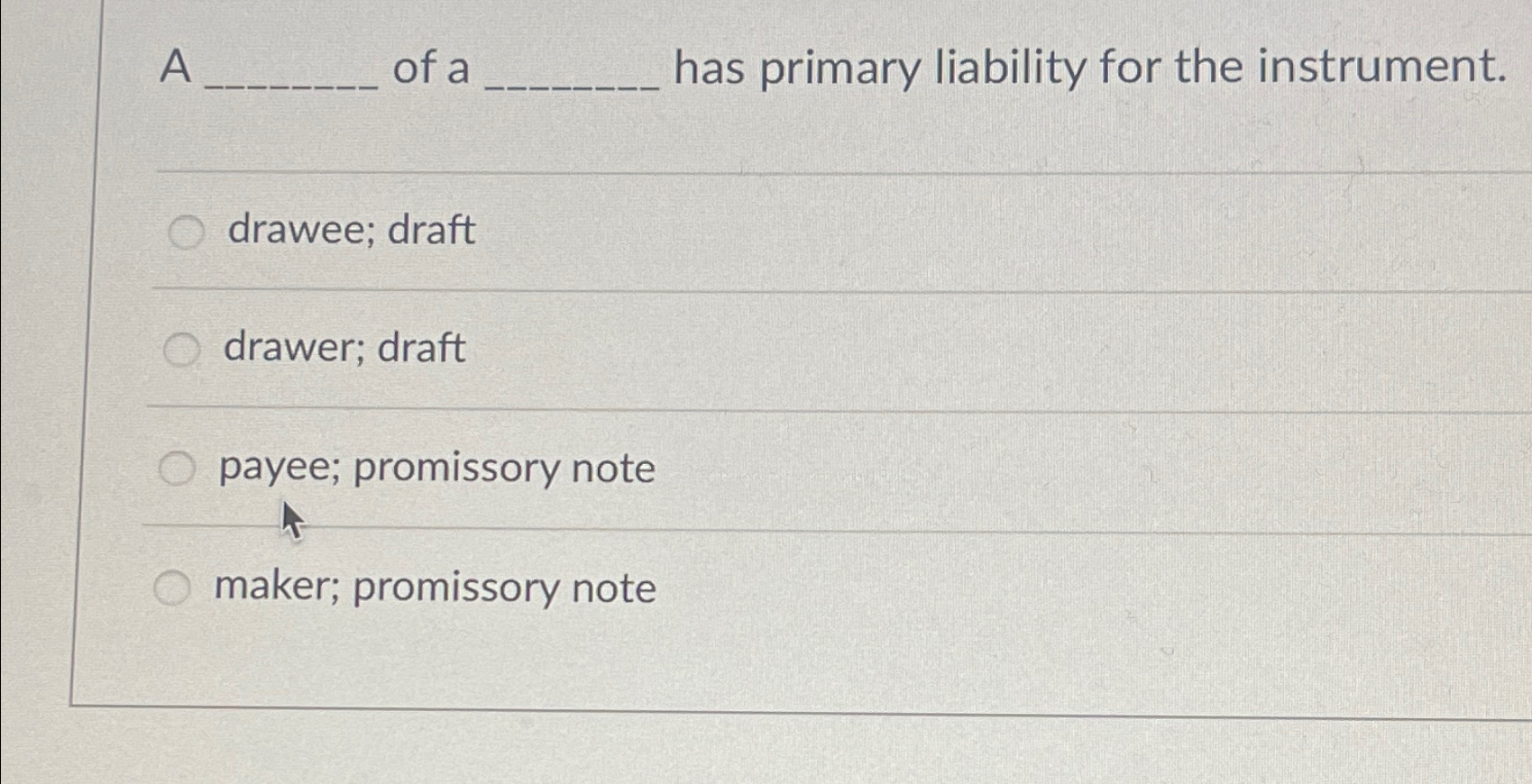 Solved A ﻿of a ﻿has primary liability for the | Chegg.com
