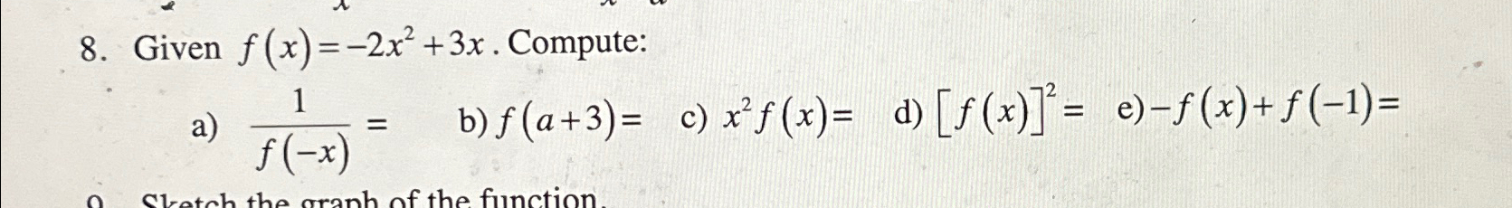 Solved Given f(x)=-2x2+3x. | Chegg.com