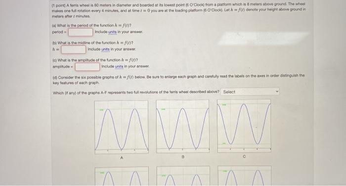Solved (1 point) A torris wheel is 60 meters in diameter and | Chegg.com