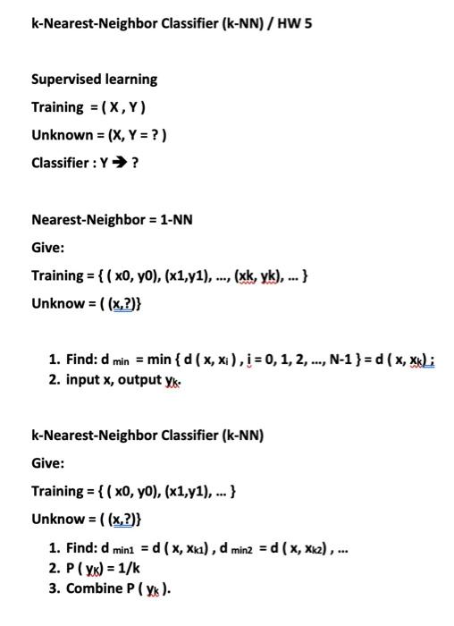 Solved k-Nearest-Neighbor Classifier (k-NN) / HW 5 | Chegg.com