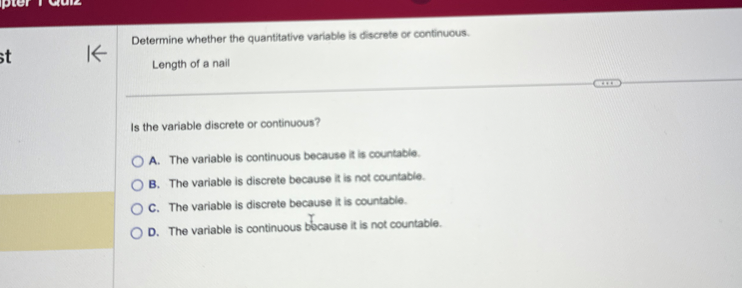 Solved Determine whether the quantitative variable is | Chegg.com
