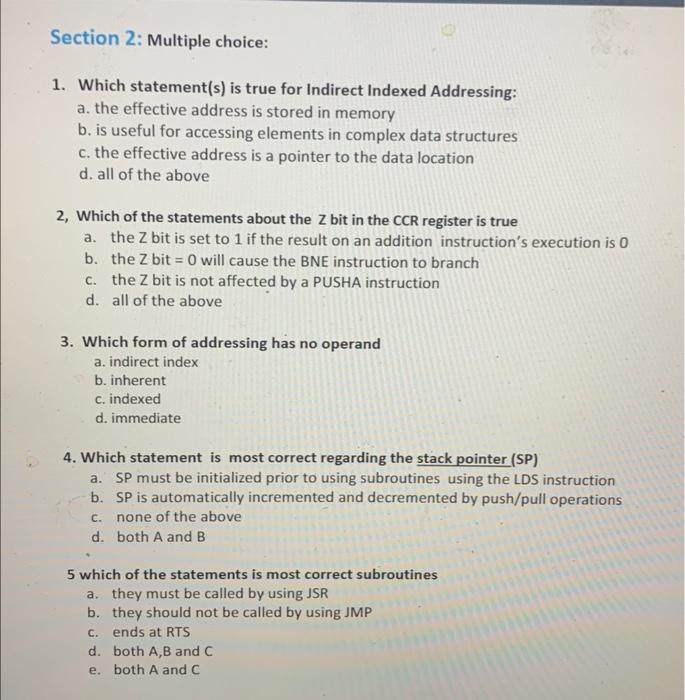 Solved Section 2: Multiple choice: 1. Which statement(s) is | Chegg.com