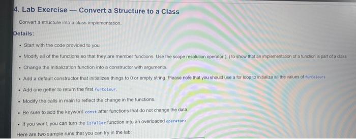 Solved 4. Lab Exercise - Convert a Structure to a Class | Chegg.com