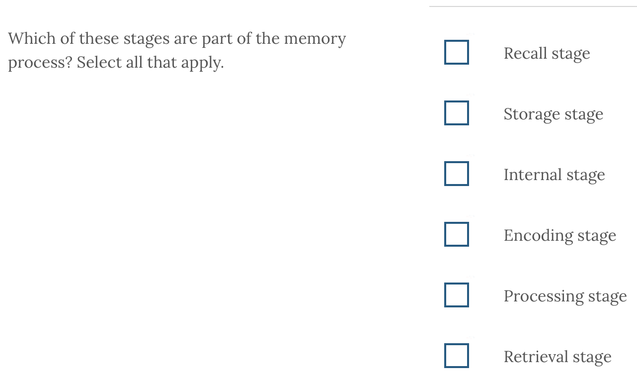 Solved Which of these stages are part of the memoryprocess? | Chegg.com