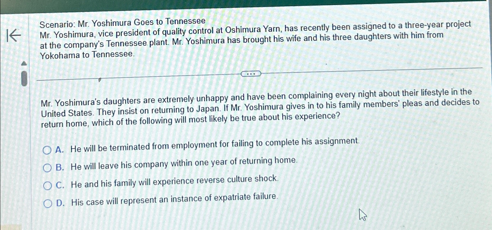 Solved Scenario: Mr. ﻿Yoshimura Goes to TennesseeMr. | Chegg.com