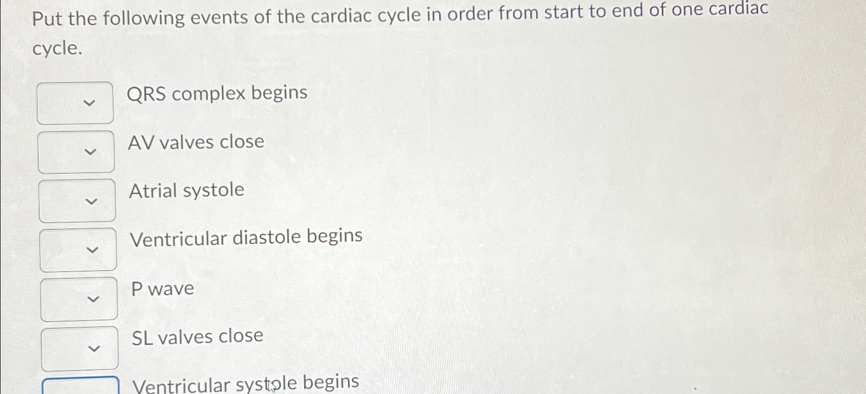 Solved Put the following events of the cardiac cycle in | Chegg.com