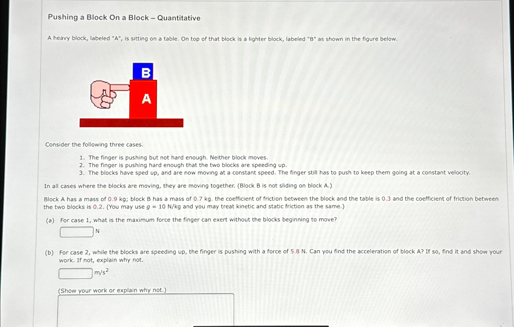 Solved Pushing a Block On a Block - ﻿QuantitativeA heavy | Chegg.com