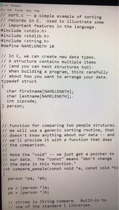 Solved sort - Notepad File Edit Format View Help 1/ sort.c | Chegg.com