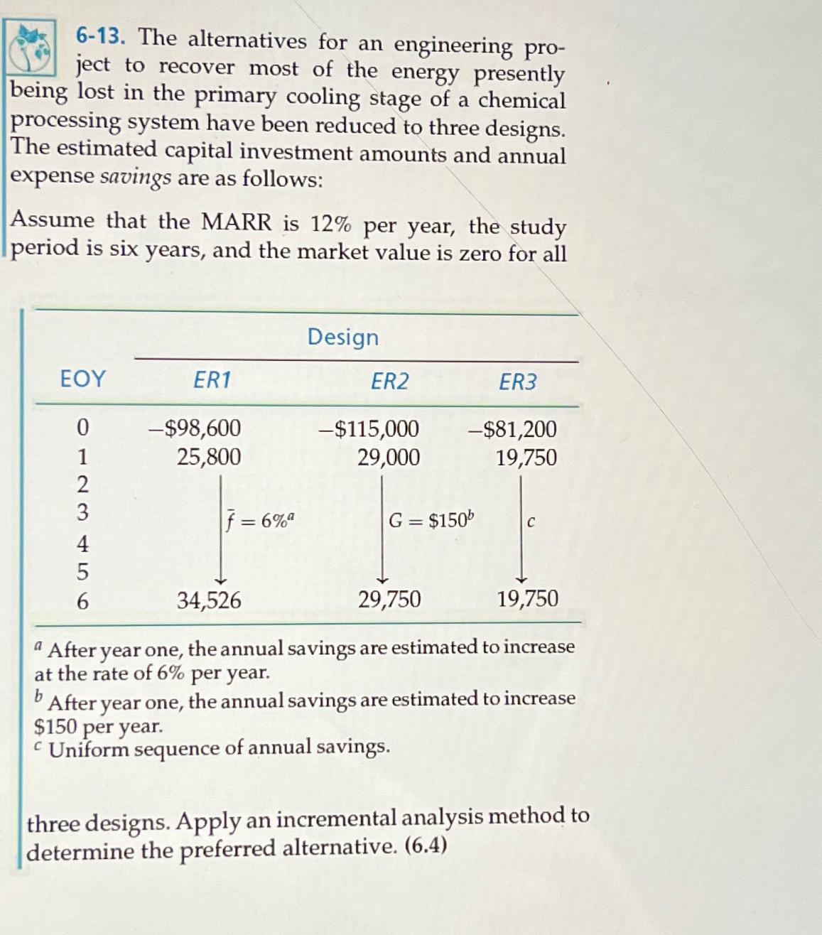 Solved 6-13. ﻿The alternatives for an engineering project to | Chegg.com
