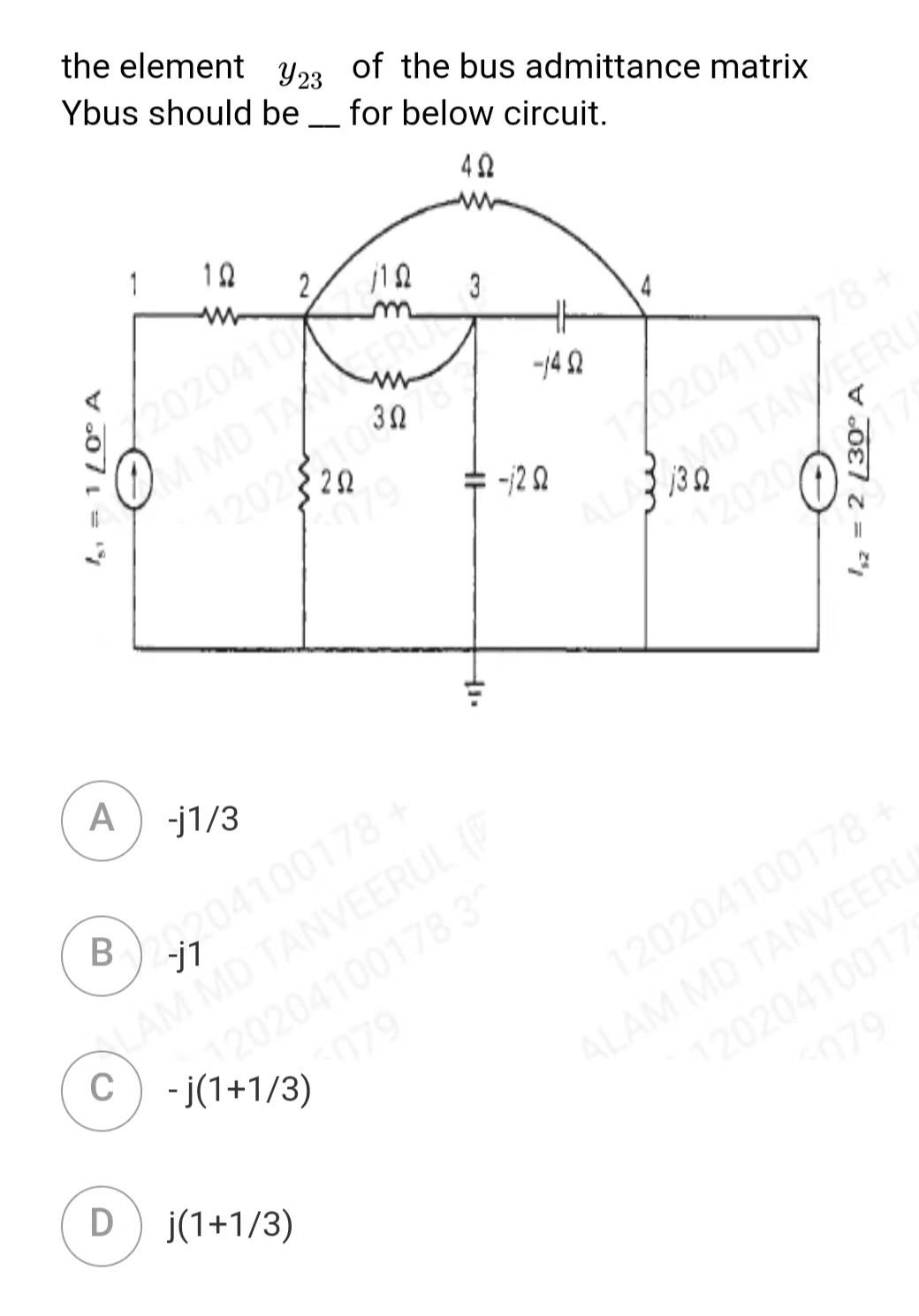 Solved the element y23 of the bus admittance matrix Ybus | Chegg.com