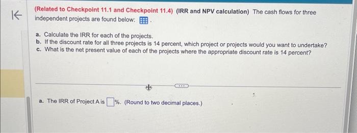 Solved (Related to Checkpoint 11.1 and Checkpoint 11.4) (IRR | Chegg.com