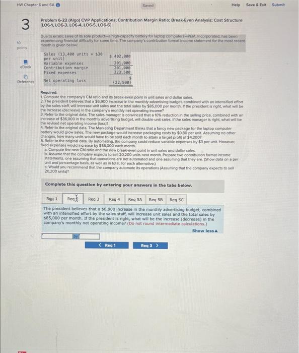 Solved Problem 6-22 (Algo) CVP Applications; Contribution | Chegg.com