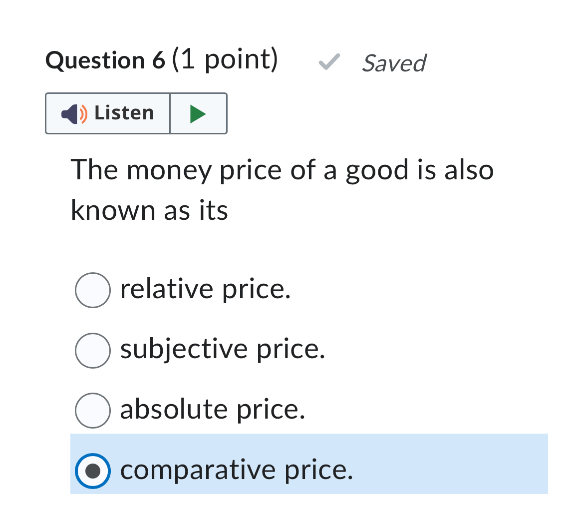Solved Question 6(1 ﻿point) ﻿SavedThe money price of a good | Chegg.com