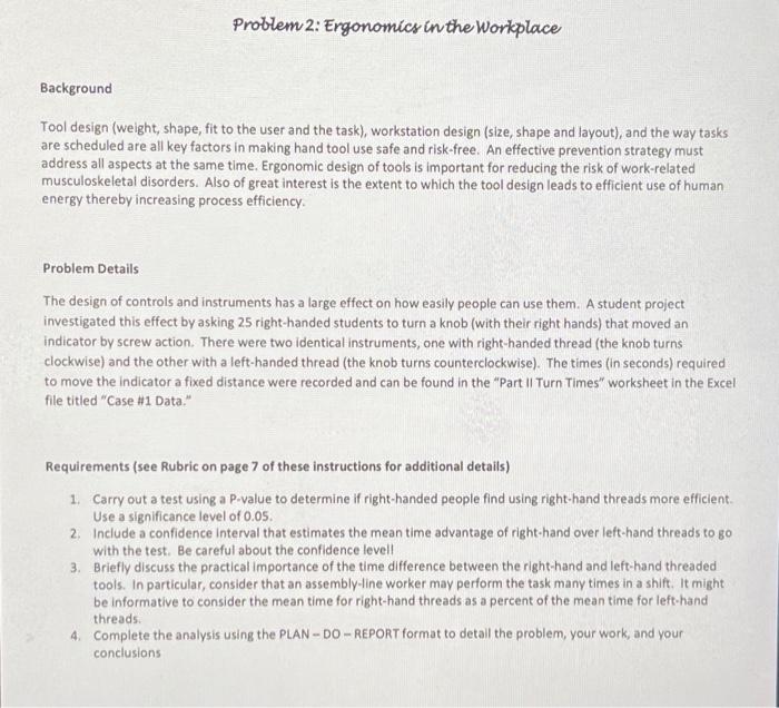 Solved Problem 2: Ergonomics in the Workplace Background | Chegg.com