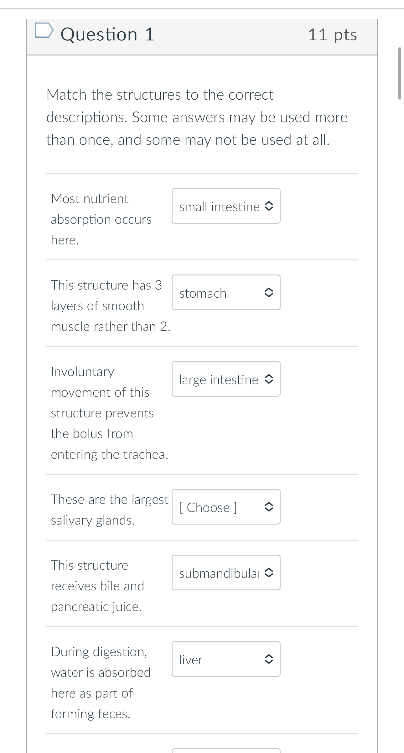Solved Question 111 ﻿ptsMatch the structures to the correct | Chegg.com