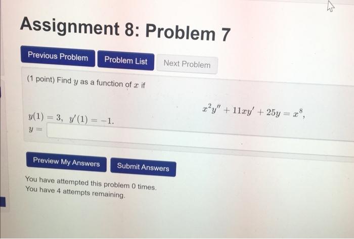 Solved ♡ Assignment 8: Problem 7 Previous Problem Problem | Chegg.com Solved ♡ Assignment 8: Problem 7 Previous Problem Problem | Chegg.com
