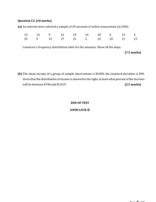 Solved Question C3: [10 marks] (a) An internet store | Chegg.com