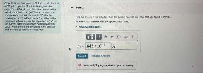 Solved An L-C circut consists of a 60.0 mit inductor and a. | Chegg.com