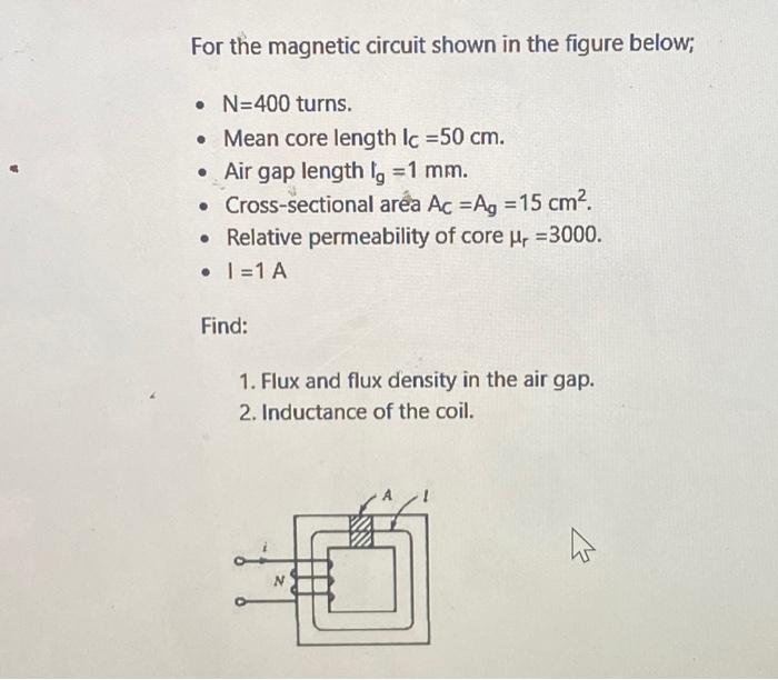 Solved For the magnetic circuit shown in the figure below; - | Chegg.com