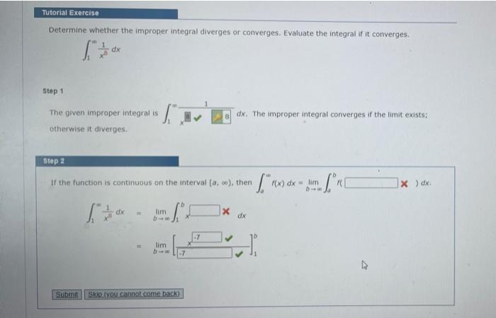 Solved Tutorial Exercise Determine whether the improper | Chegg.com