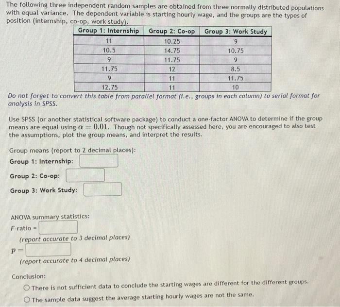 Solved The following three independent random samples are | Chegg.com