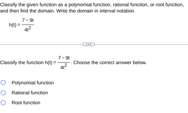 Solved Classify the function h(t)=7-9t4t2. ﻿Choose the | Chegg.com