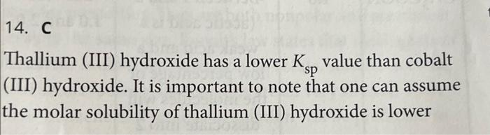 Solved 14. A saturated solution of cobalt(III) hydroxide | Chegg.com