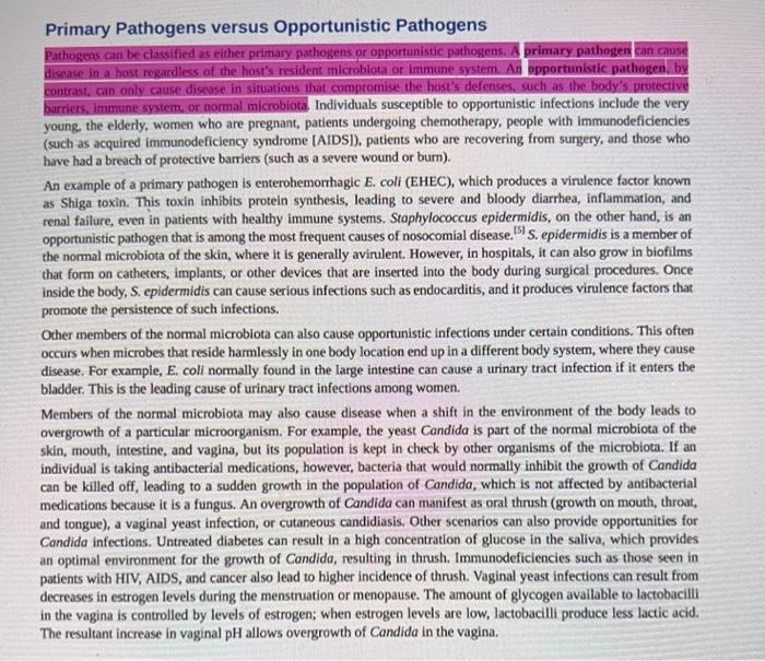 Solved Pathogens can be classified as either primary | Chegg.com