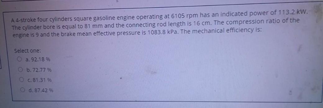 Solved A 4-stroke four cylinders square gasoline engine | Chegg.com
