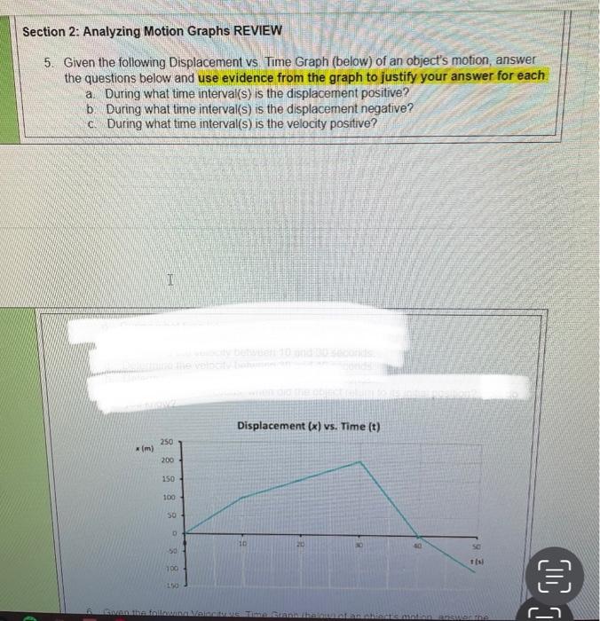 Solved Section 2: Analyzing Motion Graphs REVIEW 5. Given | Chegg.com