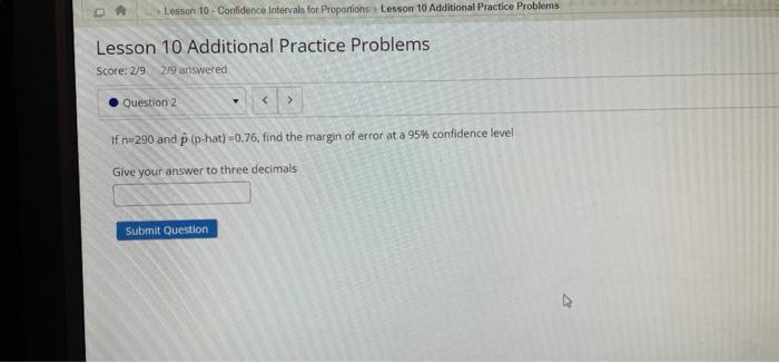Solved Lesson 10 Confidence intervals for Proportions Lesson | Chegg.com