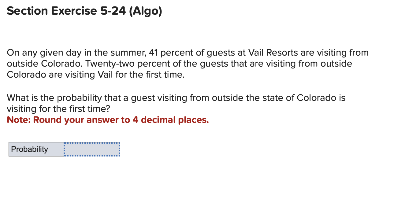 Solved Section Exercise 5-24 (Algo) ﻿On any given day in the | Chegg.com