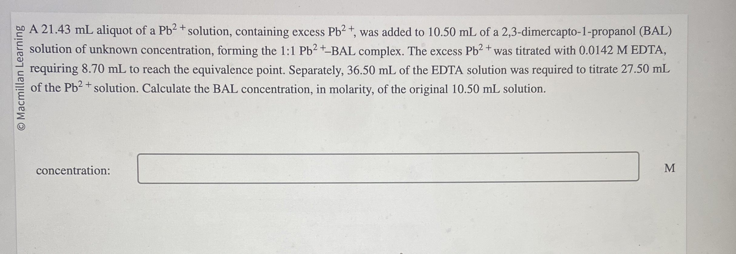 Solved A 21.43 ﻿mL aliquot of a Pb2+ ﻿solution, containing | Chegg.com
