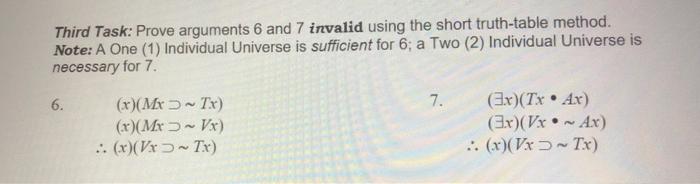 Solved Third Task: Prove arguments 6 and 7 invalid using the | Chegg.com