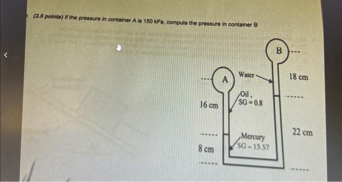 Solved r (2.5 points) If the pressure in container A is 150 | Chegg.com