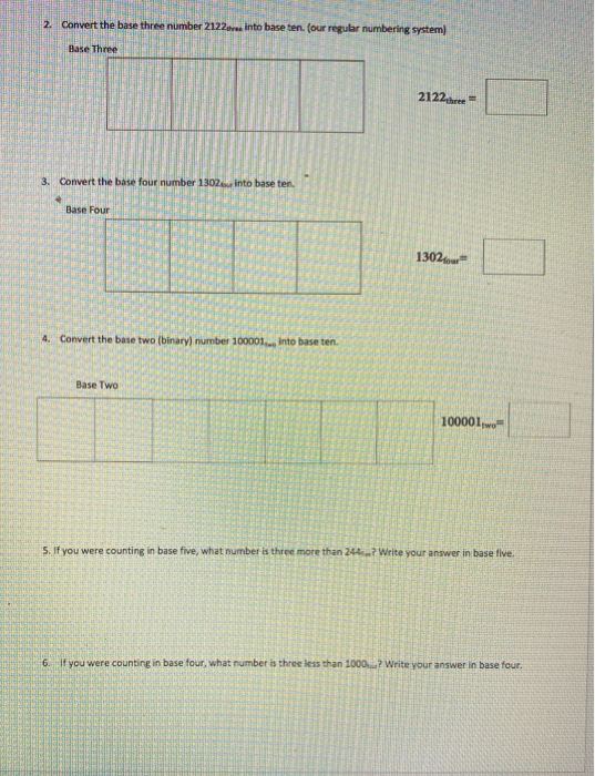 Solved 2. Convert the base three number 2122eve into base | Chegg.com