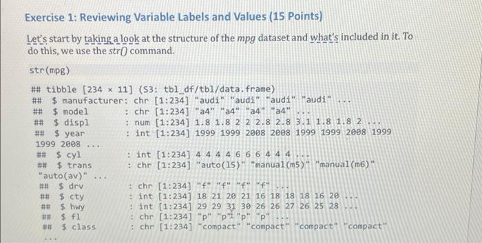 Solved Exercise 1: Reviewing Variable Labels and Values (15 | Chegg.com