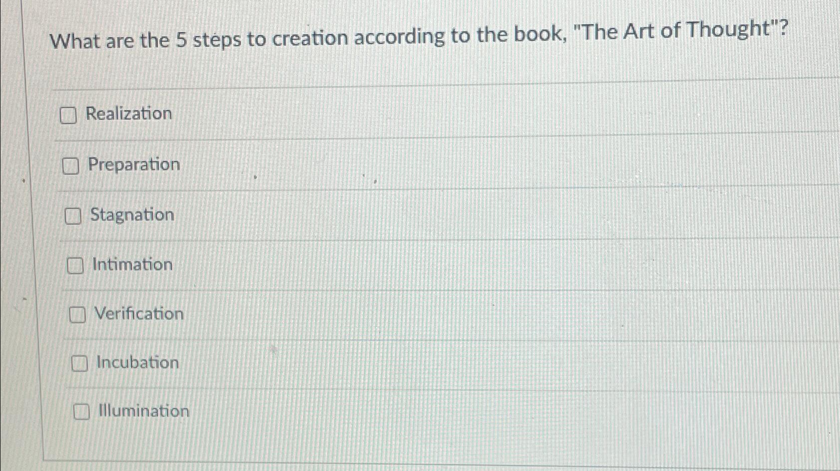 Solved What are the 5 ﻿steps to creation according to the | Chegg.com