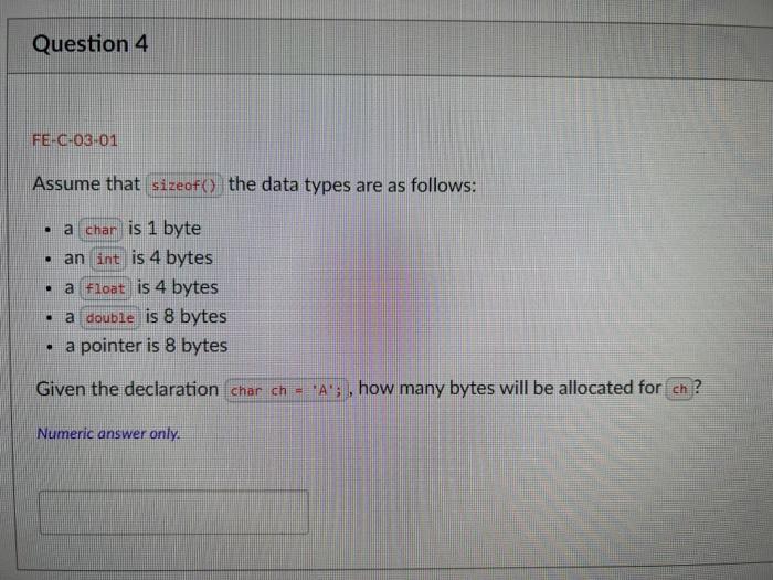 Solved FE-C-03-01 Assume that the data types are as follows: | Chegg.com