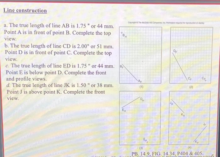 Solved Line construction OG a. The true length of line AB is | Chegg.com
