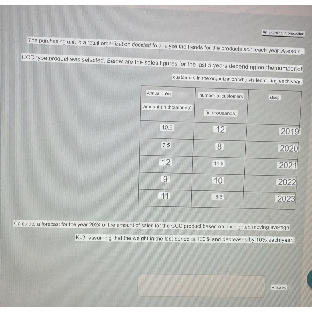 An exercise in predictionThe purchasing unit in a | Chegg.com